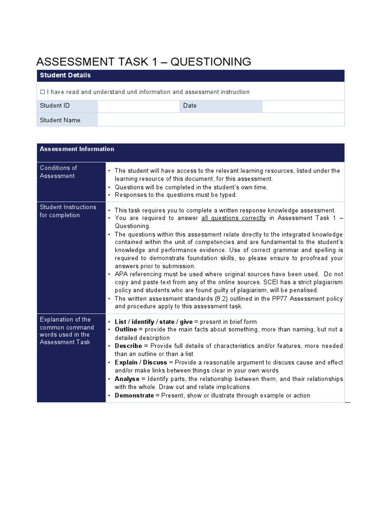HLTENN045 Student Assessment Task 1 - Questioning | PDF | Dementia ...