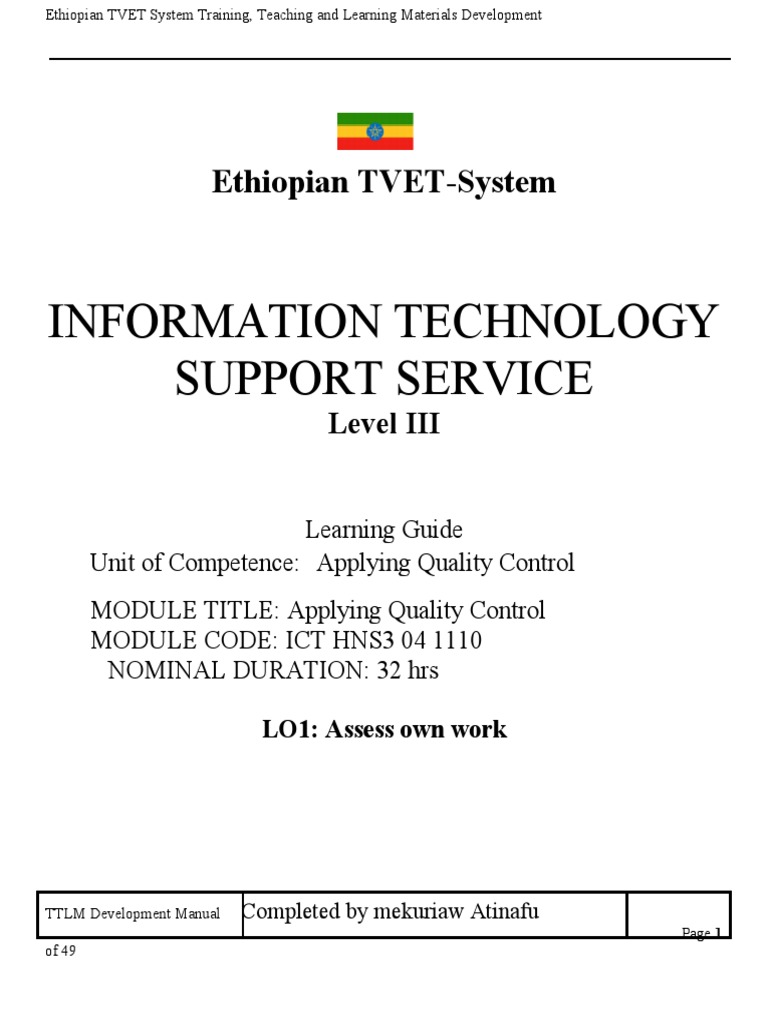 Assessing Work Against Quality Standards: A Learning Guide on Quality ...