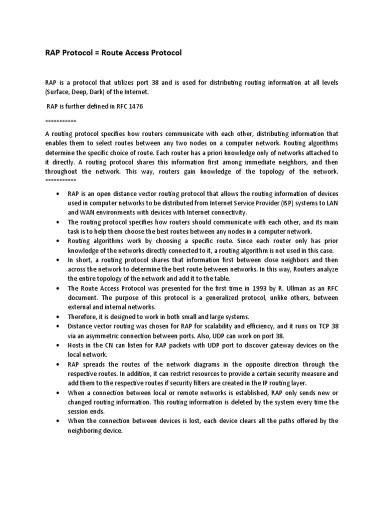 An Overview of the Route Access Protocol (RAP): A Generalized Open ...