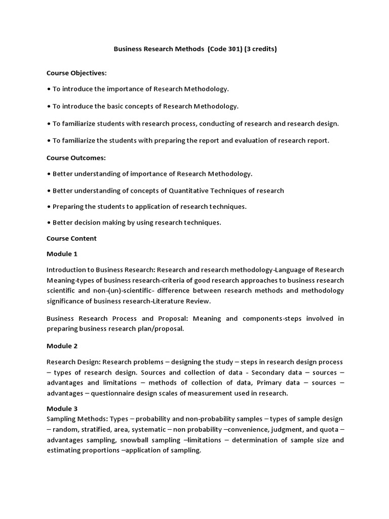 Business Research Methods Overview | PDF | Sampling (Statistics ...