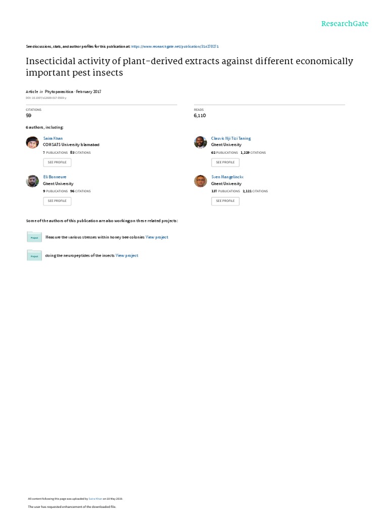Insecticidal Activity of Plant-Derived Extracts Against Different ...