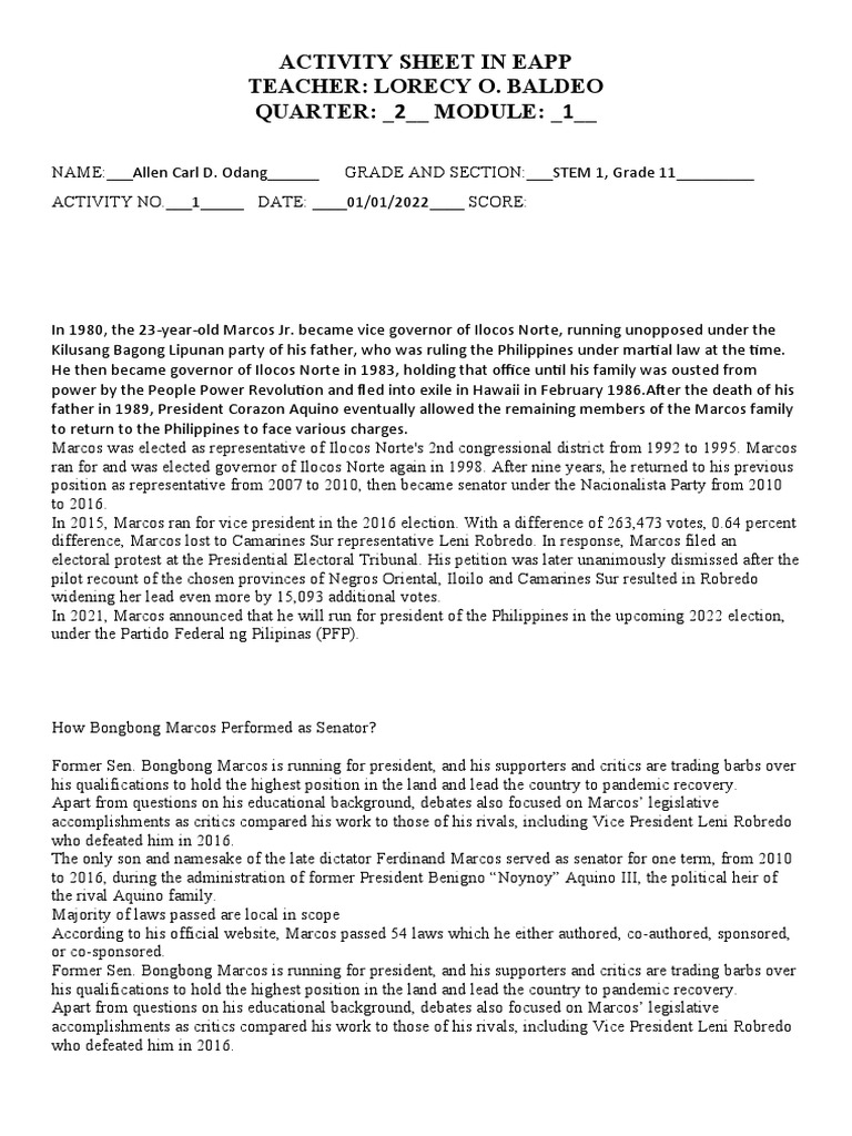 Activity Sheet in Eapp | Download Free PDF | Government | Philippines