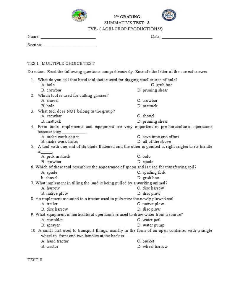 Agri Crop 9 Summative 2 | PDF | Plough | Tractor