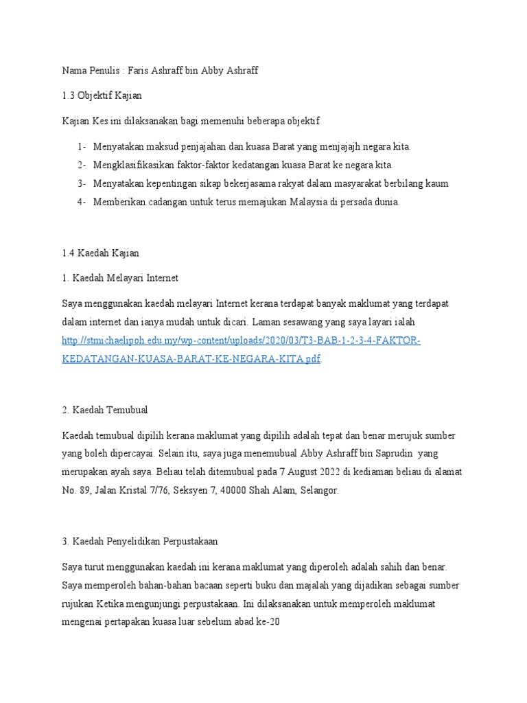 Kajian Kes Sejarah - Faris Ashraff Bin Abby Ashraff | PDF