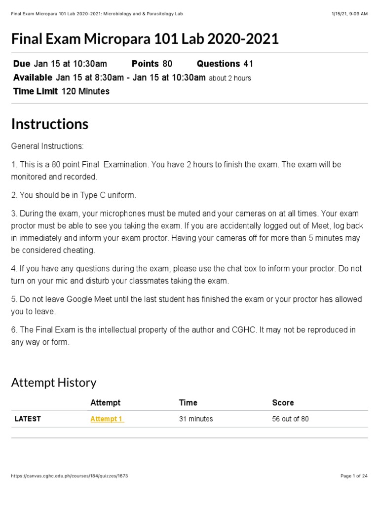 Final Exam Micropara 101 Lab 2020 2021 Microbiology and Parasitology ...