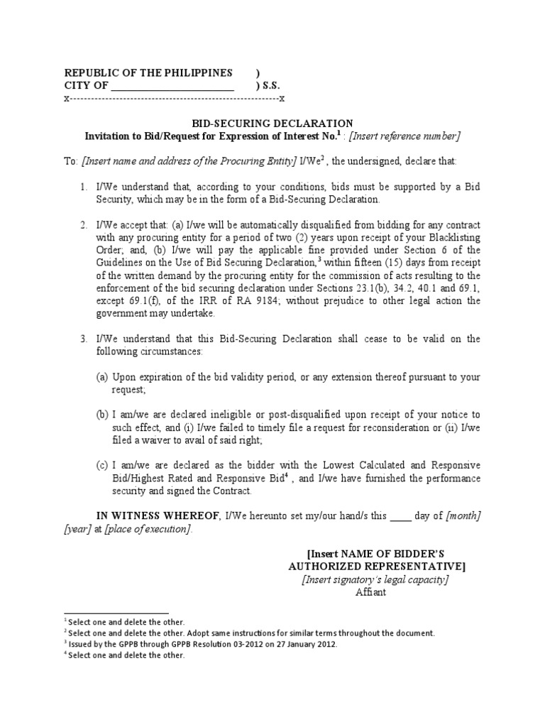 Bid Securing Declaration Form 2015 | Download Free PDF | Affidavit ...