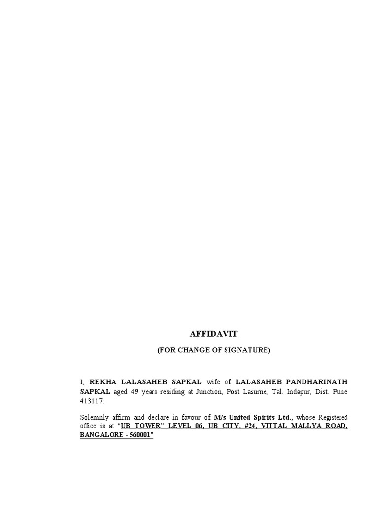 Affidavit for Signature Change | PDF | Signature | Securities (Finance)
