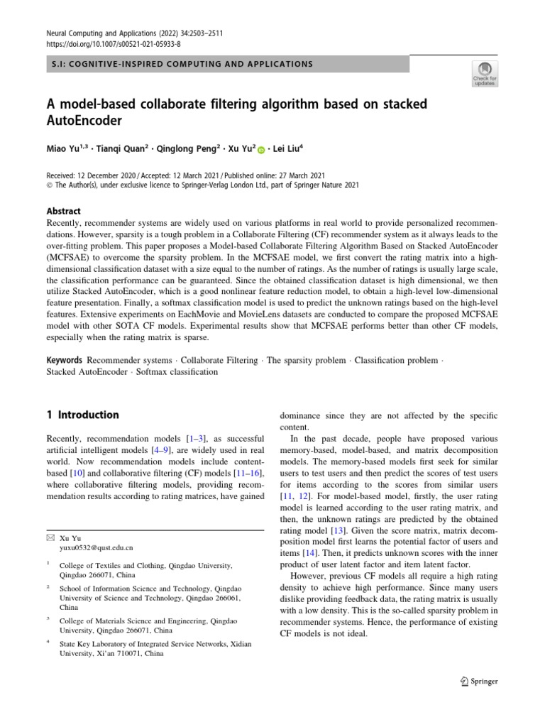 A Model-Based Collaborate Filtering Algorithm Based On Stacked Autoencoder | Download Free PDF ...