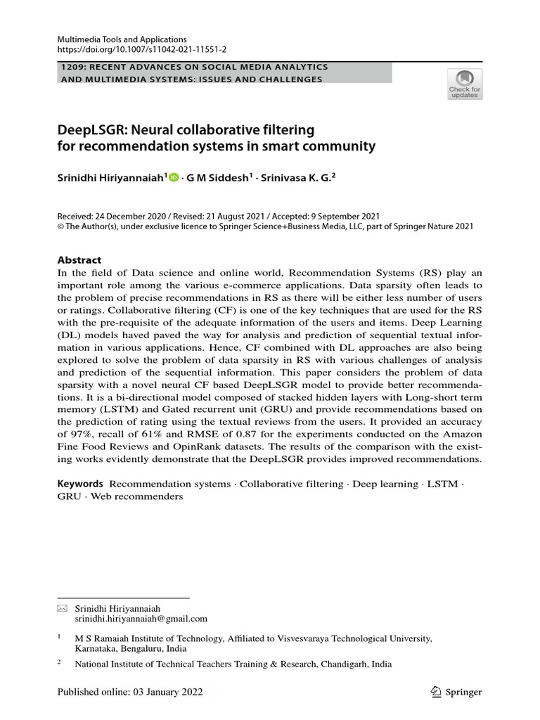 Deeplsgr: Neural Collaborative Filtering For Recommendation Systems in Smart Community | PDF ...
