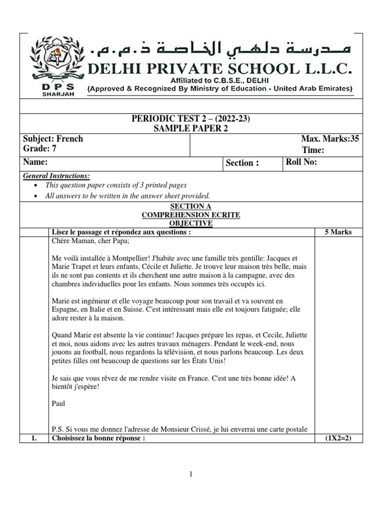 Grade 7 PT2 Sample Paper 2 | PDF