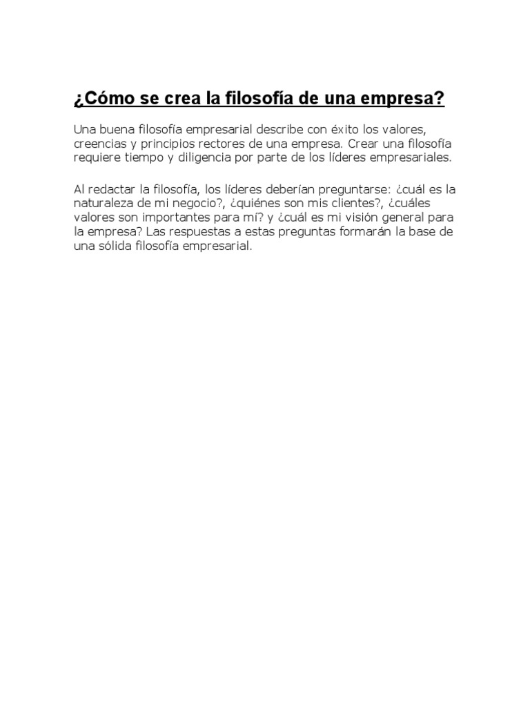 Cómo Se Crea La Filosofía de Una Empresa | PDF