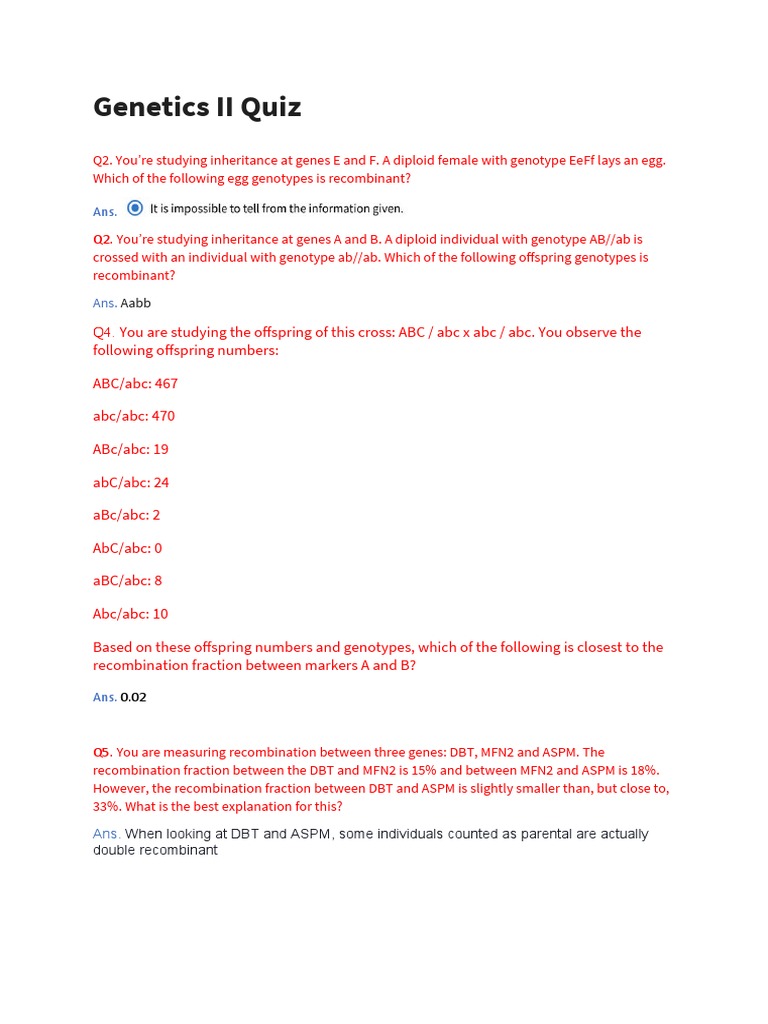 Genetics II Quiz | PDF | Zygosity | Genotype