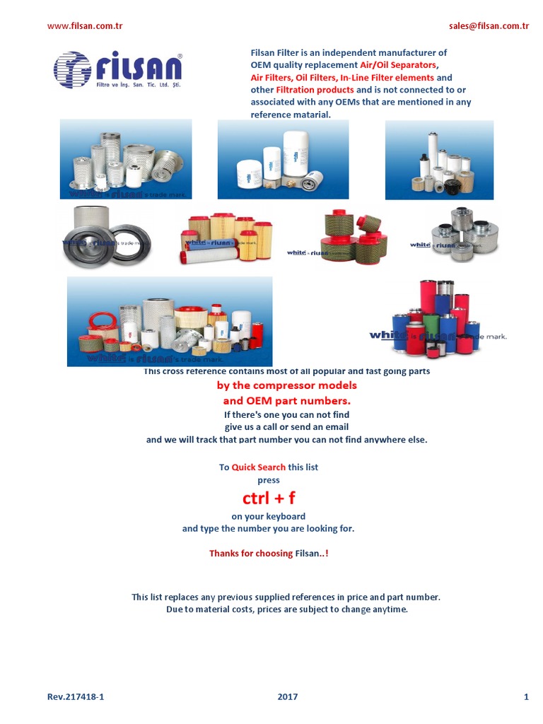 Filsan Cross Reference List by Compressor Models 2017 5537-25 | PDF ...