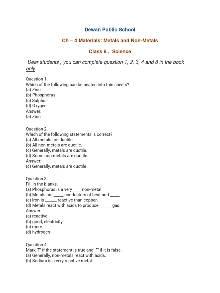 Class 8,Science,Ch-4 Ques.Ans | PDF | Metals | Aluminium