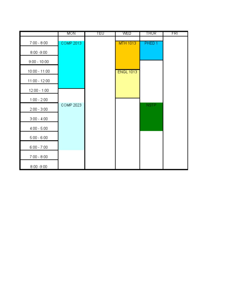 Weekly Class Schedule Overview | PDF