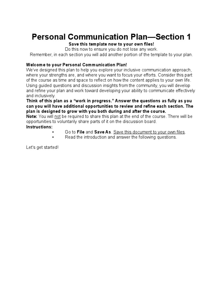 Personal Communication Plan-Section 1 | PDF | Empowerment | Communication