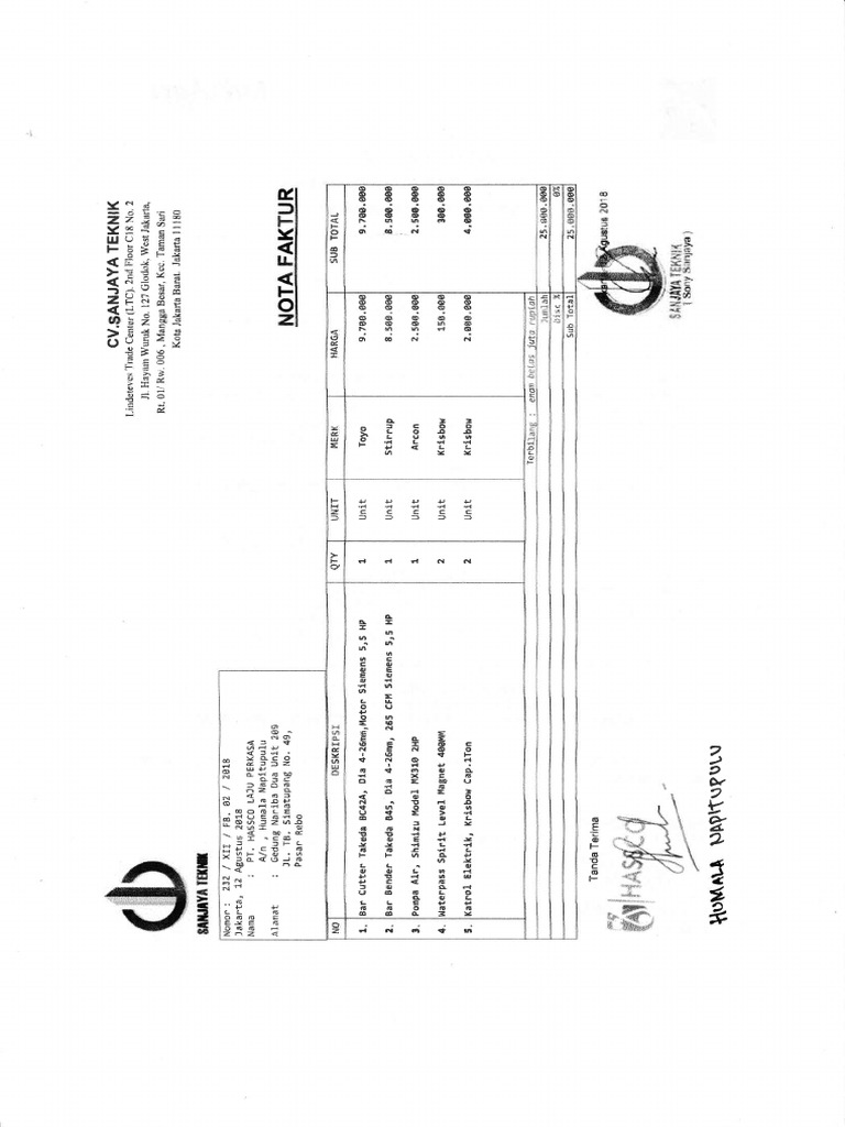 Invoice Milik Sendiri Bar Bender Dan Cutter | PDF