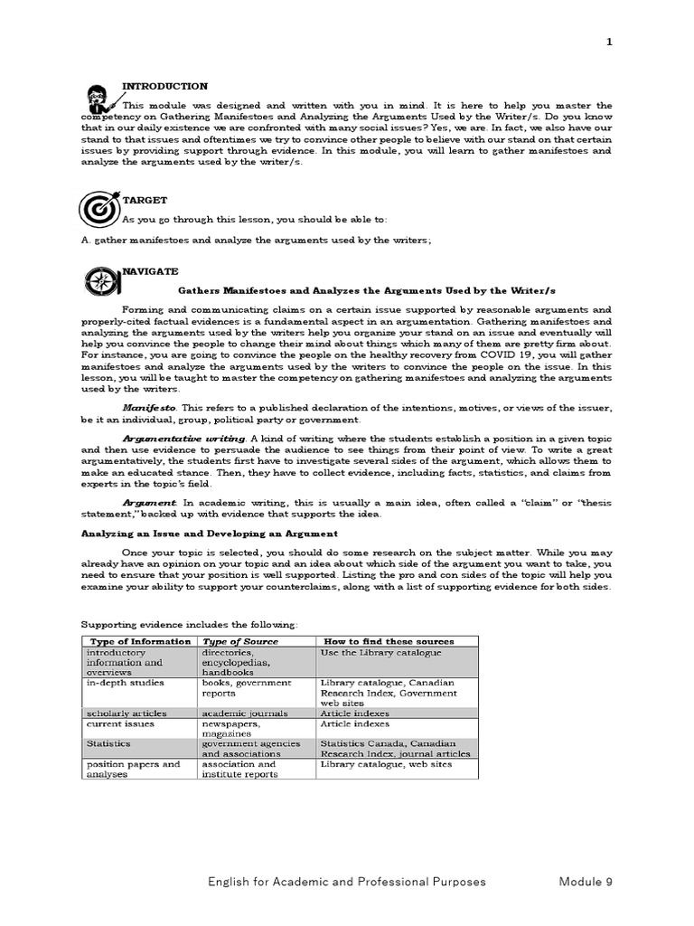 EAPP - Module 9 and Final | PDF | Evidence | Argument