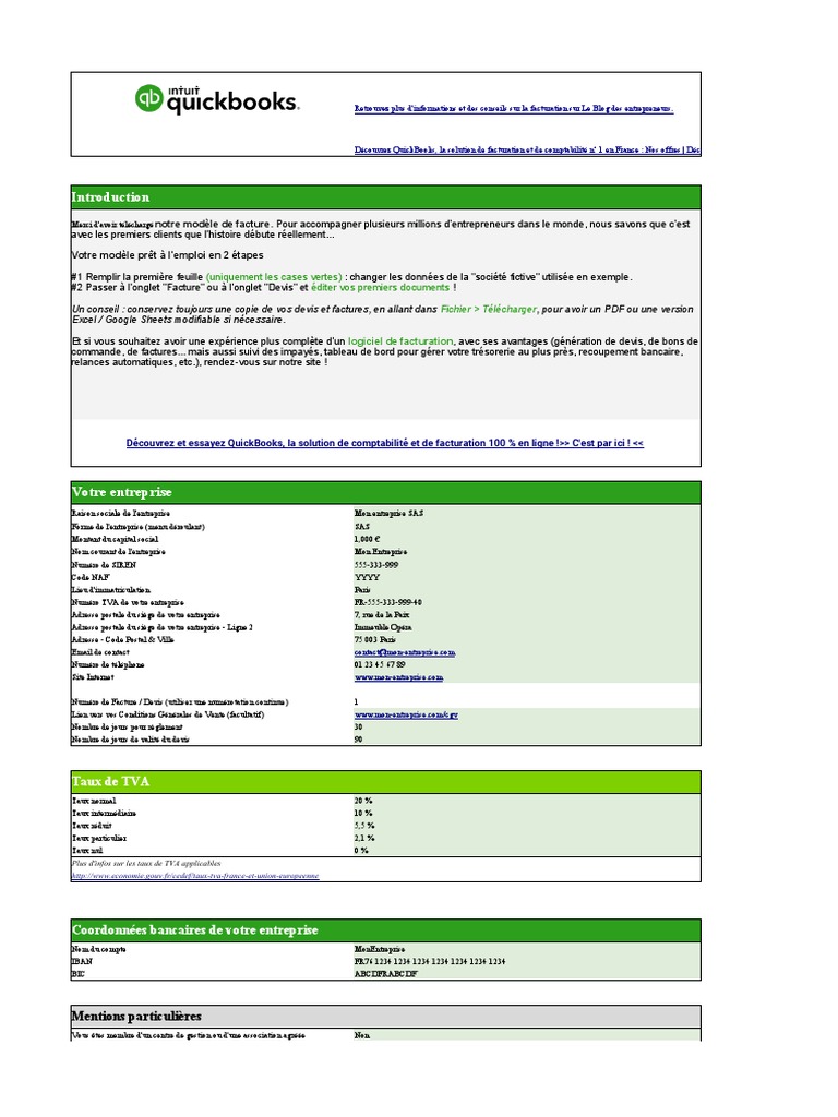 Modèle de Facture et Devis QuickBooks | PDF | Taxe sur la valeur ...