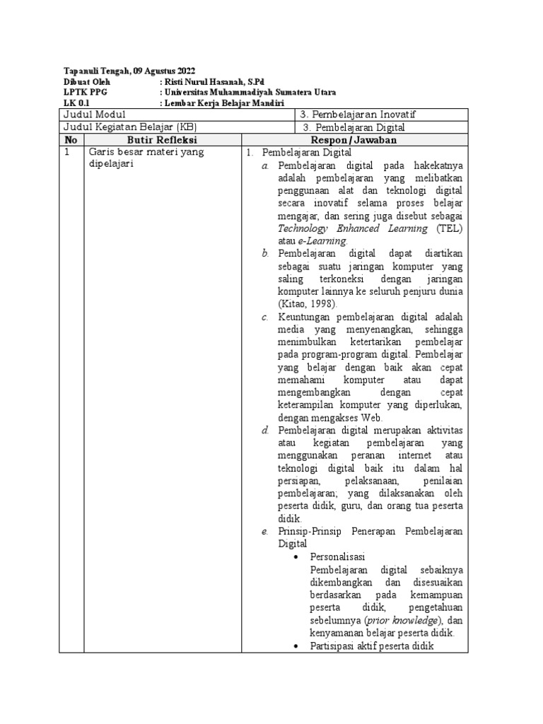 LK 1 Modul 3 KB 3 Pembelajaran Inovatif Pembelajaran Digital | PDF