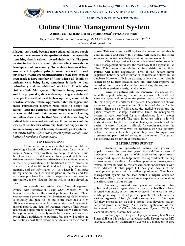 317_1.Online_Clinic_Management_System | PDF | Databases | Medical Record