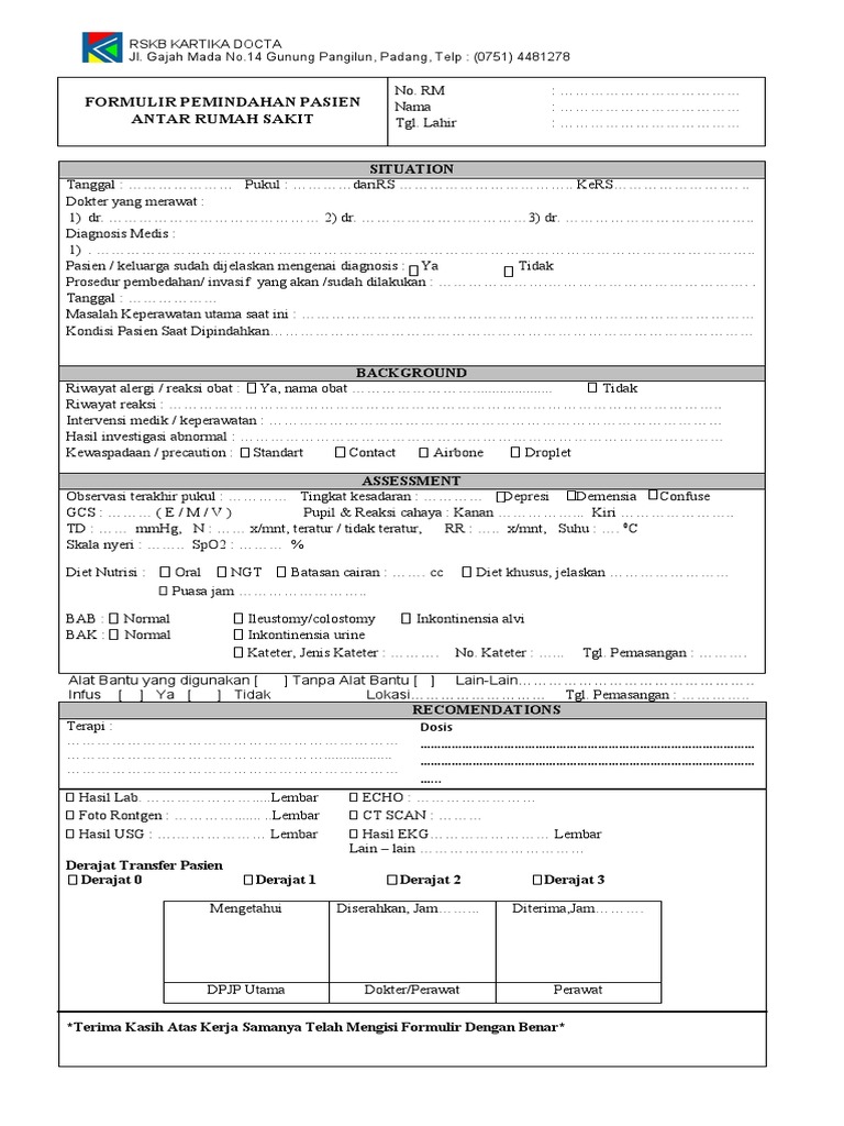 Formulir Pemindahan Pasien Antar Rumah Sakit | PDF