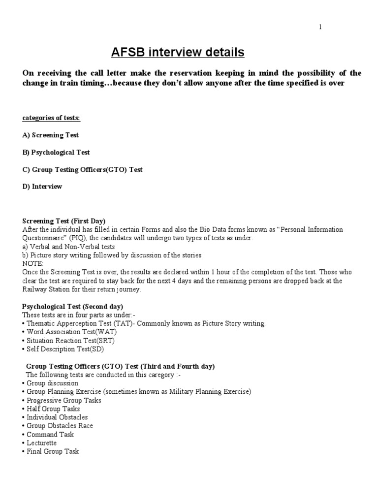 AFSB Interview Detail | PDF | Leadership | Psychological Testing