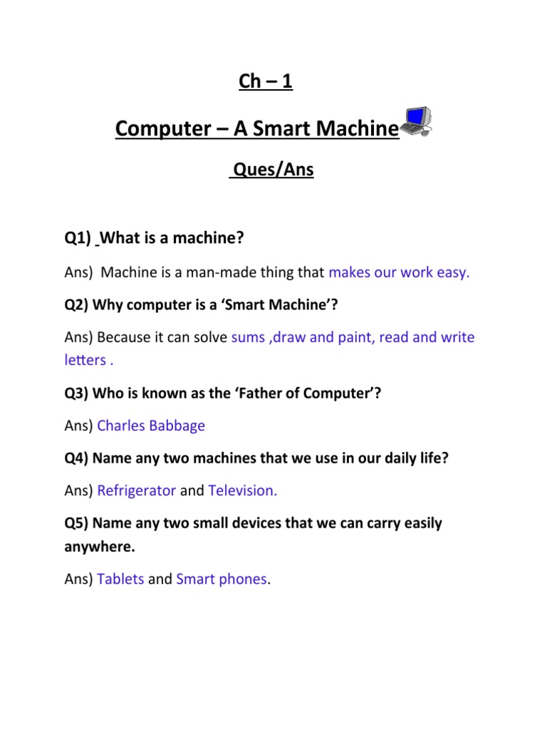 Computer - A Smart Machine: Ques/Ans | PDF