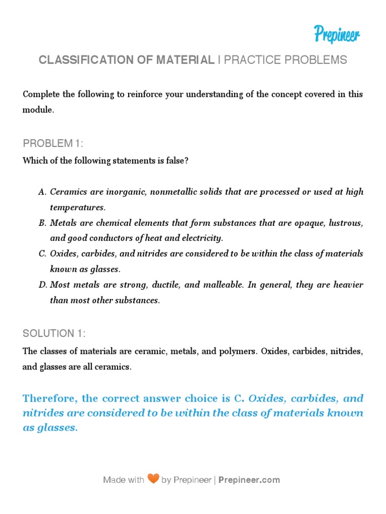 Classification of Material - Practice Problems: Problem 1 | PDF ...