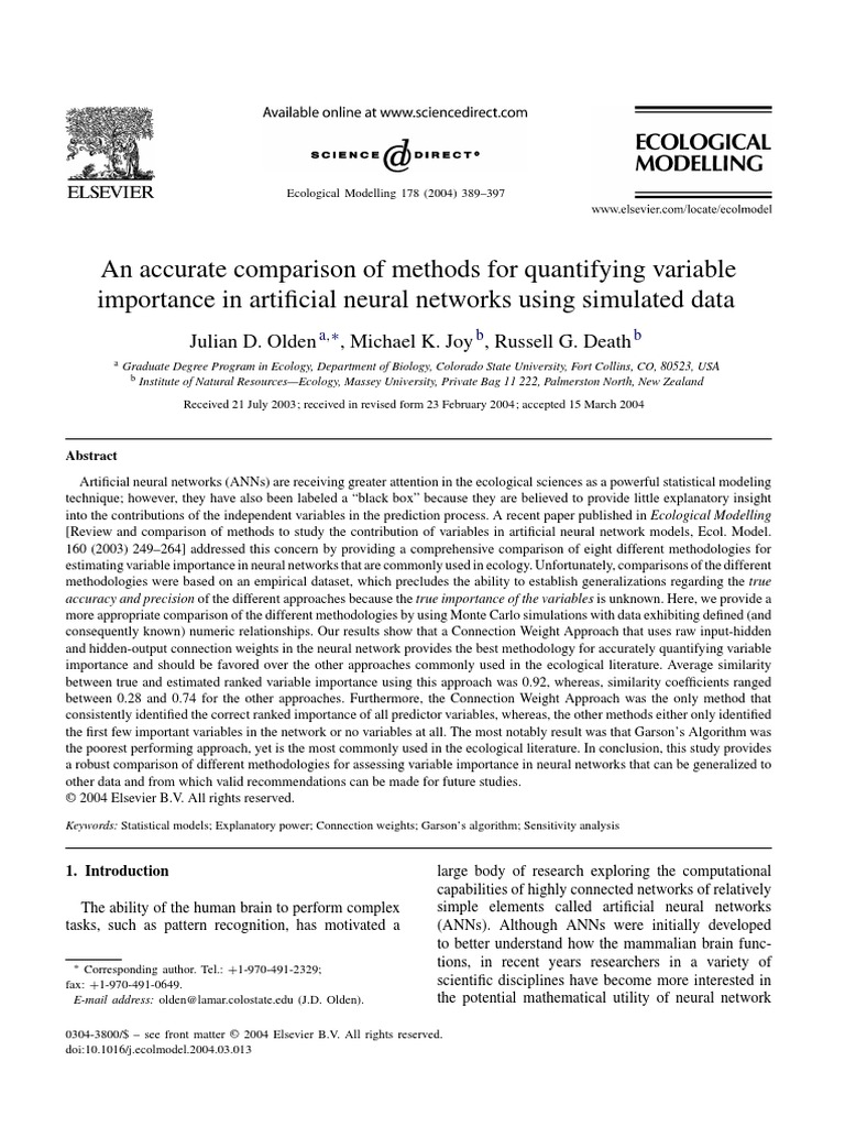 An Accurate Comparison of Methods For Quantifying Variable Importance in Artificial Neural ...