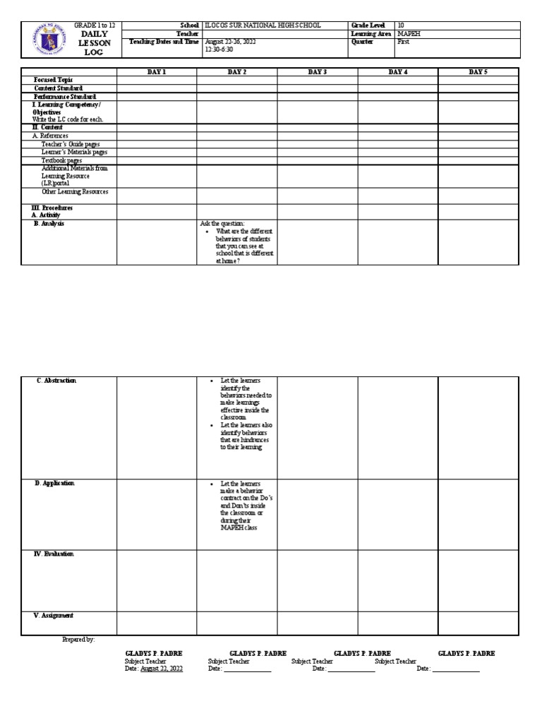 DLL 4as Template | PDF | Teachers | Learning