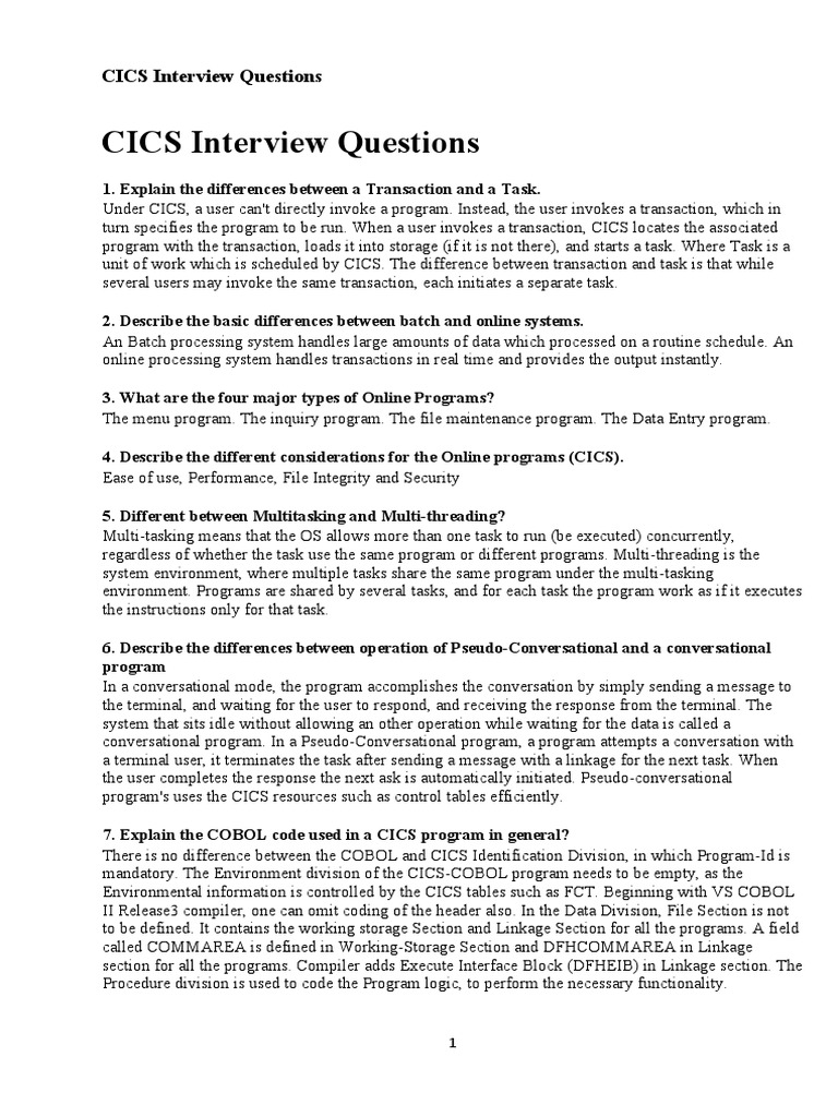 CICS Interview Question1 | Download Free PDF | Programming | Computer ...