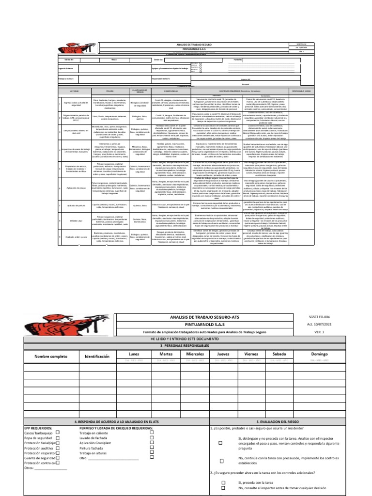 SGSST - FO-012 - Analisis de Trabajo Seguro ATS Estuco | PDF | Alergia | Medicina CLINICA
