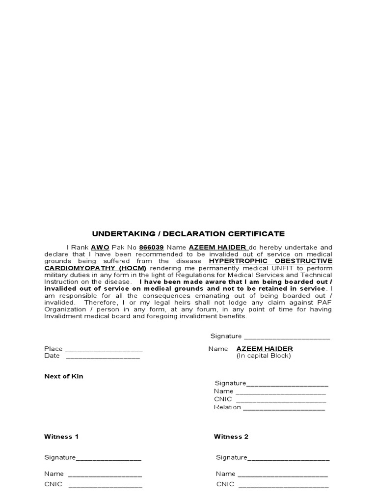 undertaking declaration certificate | PDF