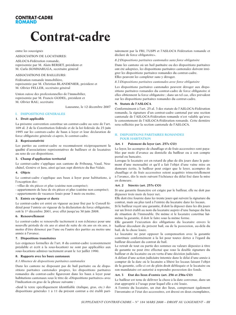 Contrat Cadre Romand | PDF | Logement | Économie