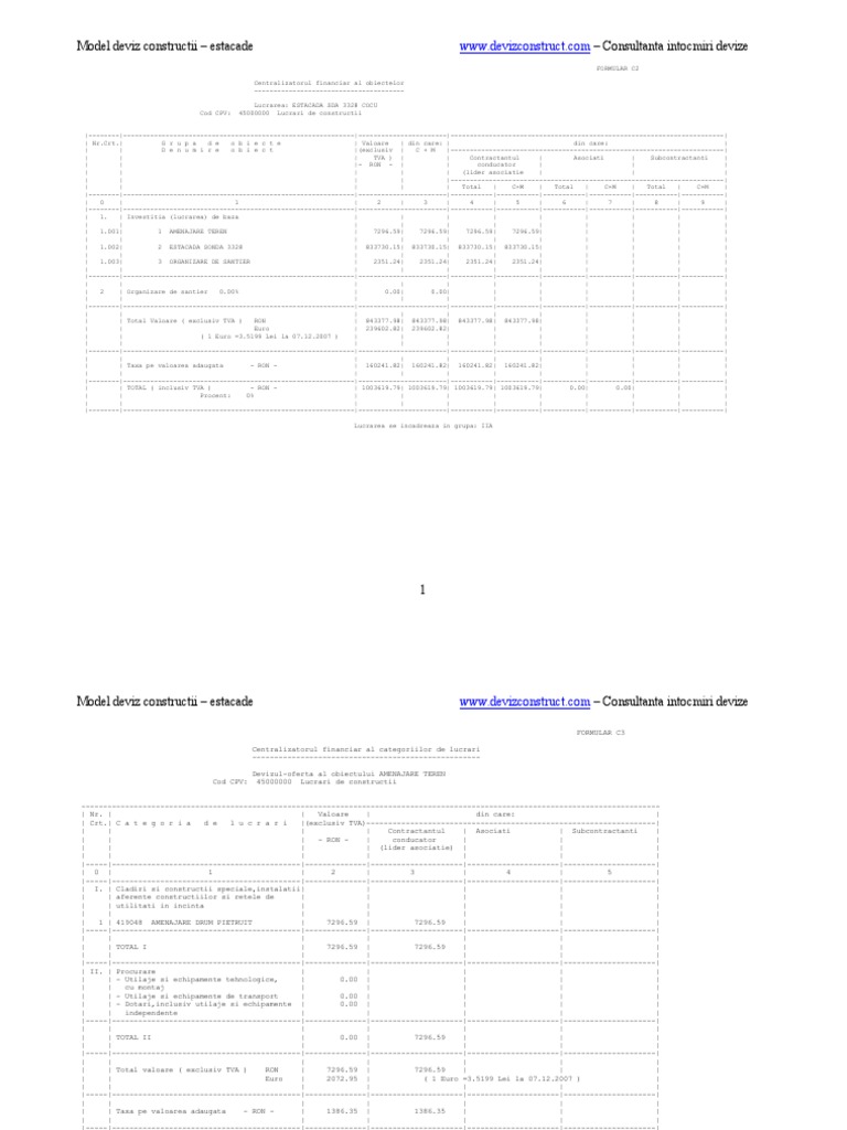 Model Deviz Lucrari Constructii - Estacade | PDF