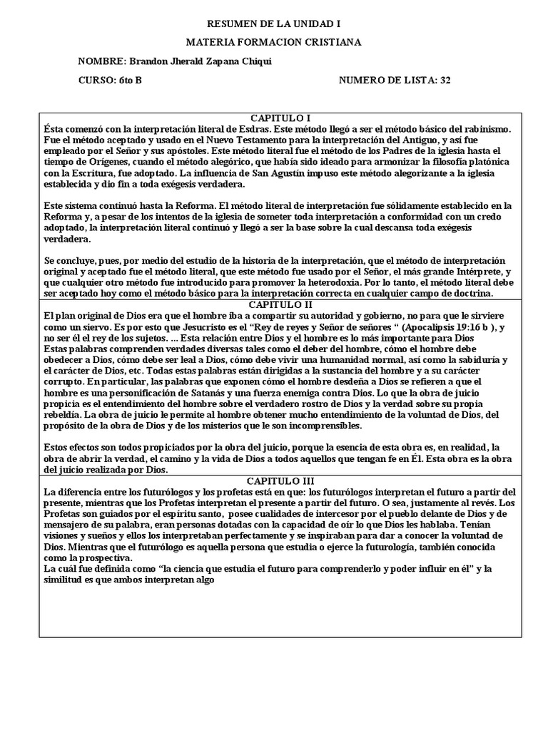 RESUMEN DE LA UNIDAD I Percial Brandon | PDF | Dios | Verdad