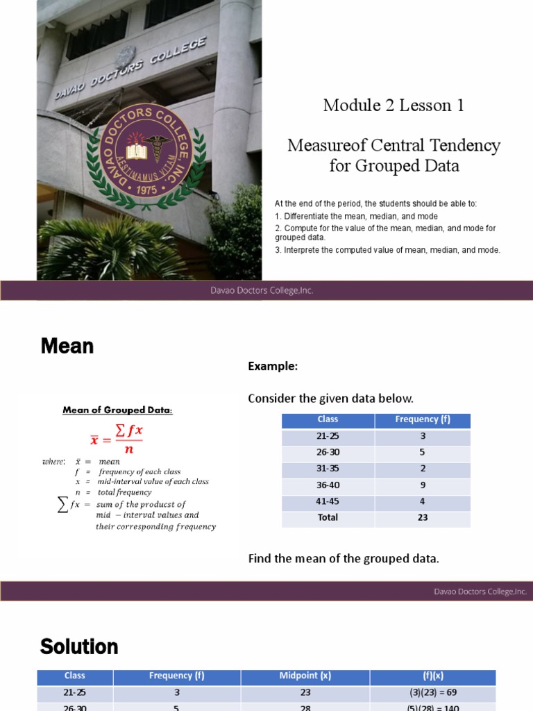 Measure of Central Tendency For Grouped Data | PDF | Mean | Mode ...