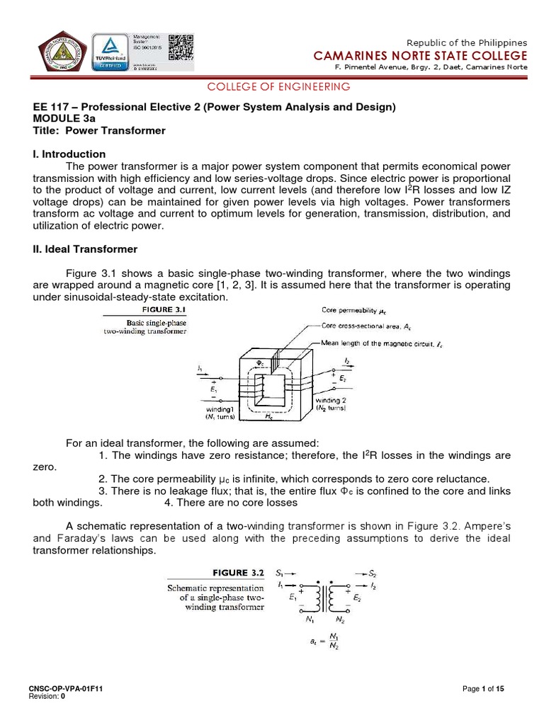 EE 117 - Professional Elective 2 (Power System Analysis and Design) Module 3A Title: Power ...