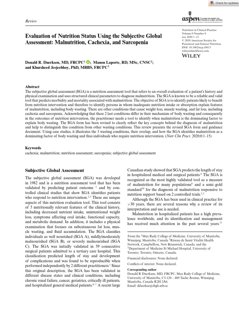 Evaluation of Nutrition Status Using The Subjective Global Assessment ...
