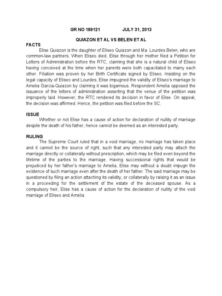20 - Quiazon Et Al VS Belen Et Al - GR No 189121 | PDF | Social Science ...