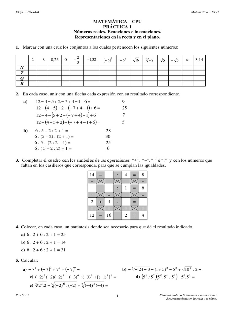 Práctica 1 - Números Reales | PDF | Intervalo (Matemáticas) | Ecuaciones