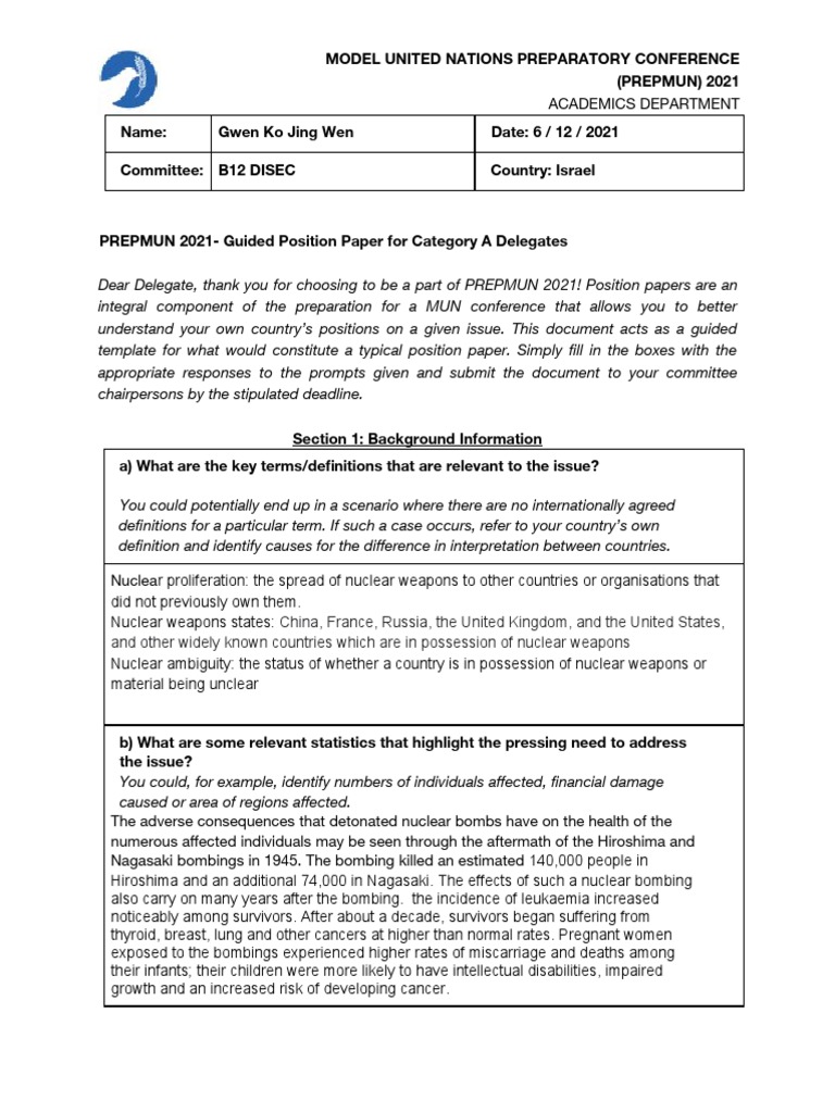 B12disec Israel Position Paper | PDF | Nuclear Weapons | Nuclear Technology