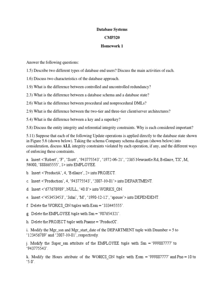 Database Systems CMP320 Homework 1 | PDF