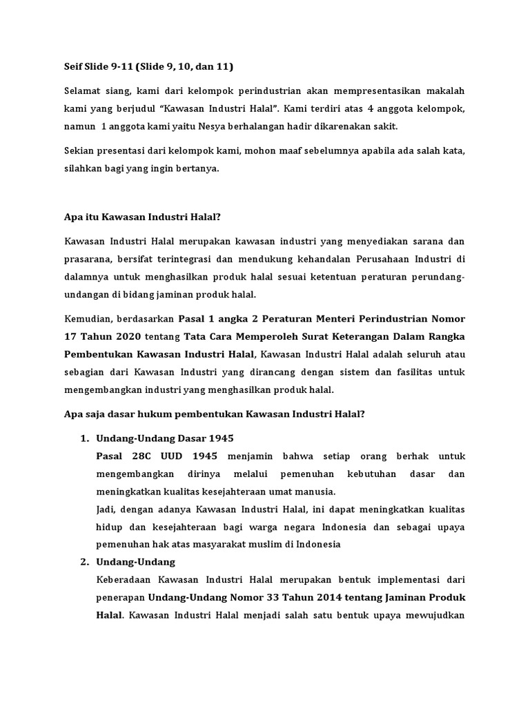Buat Presentasi Makalah Kawasan Industri Halal | PDF