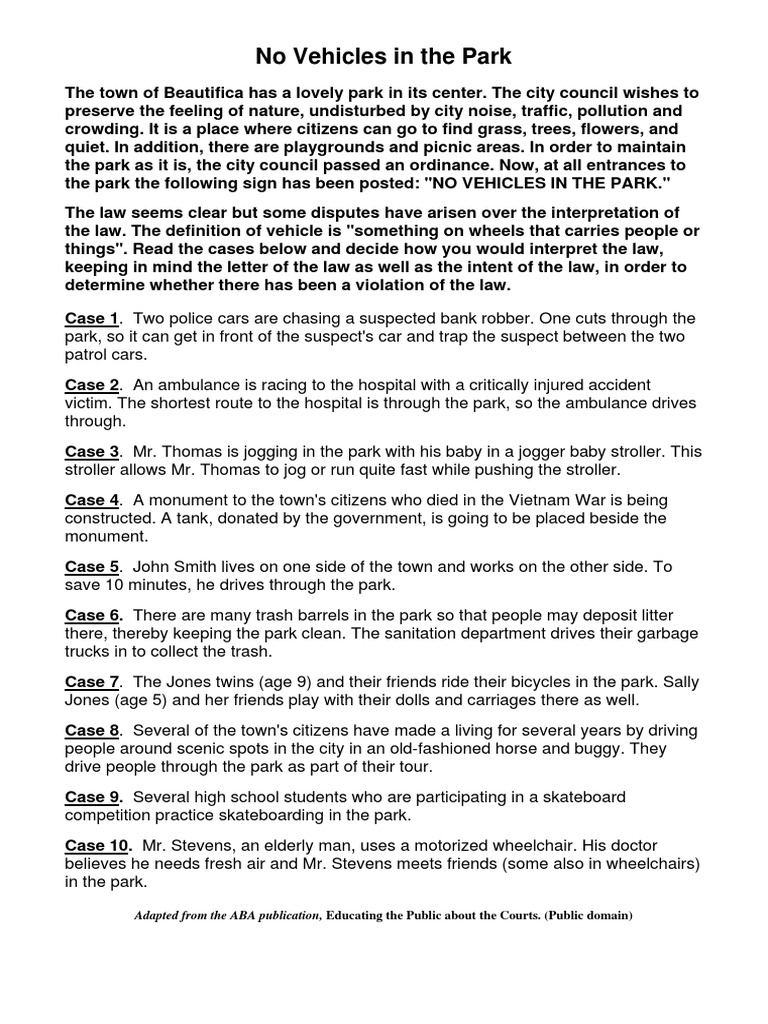 3. No Vehicles in the Park | PDF | Vehicles | Transport