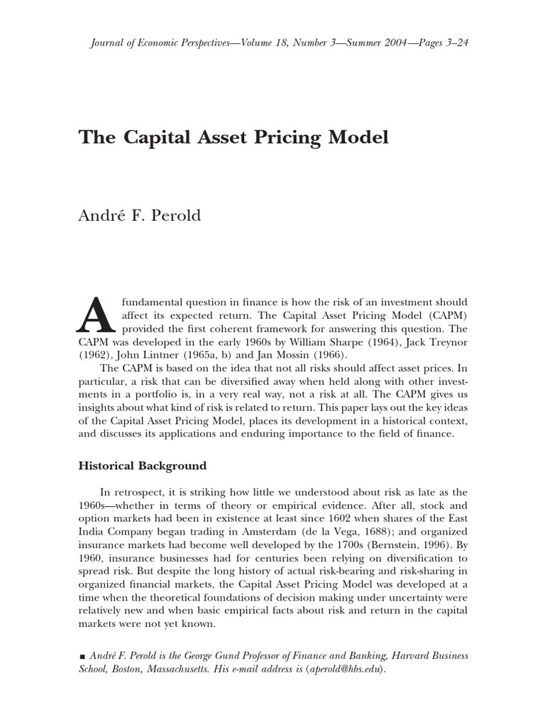 The Capital Asset Pricing Model: Andre F. Perold | PDF | Modern ...