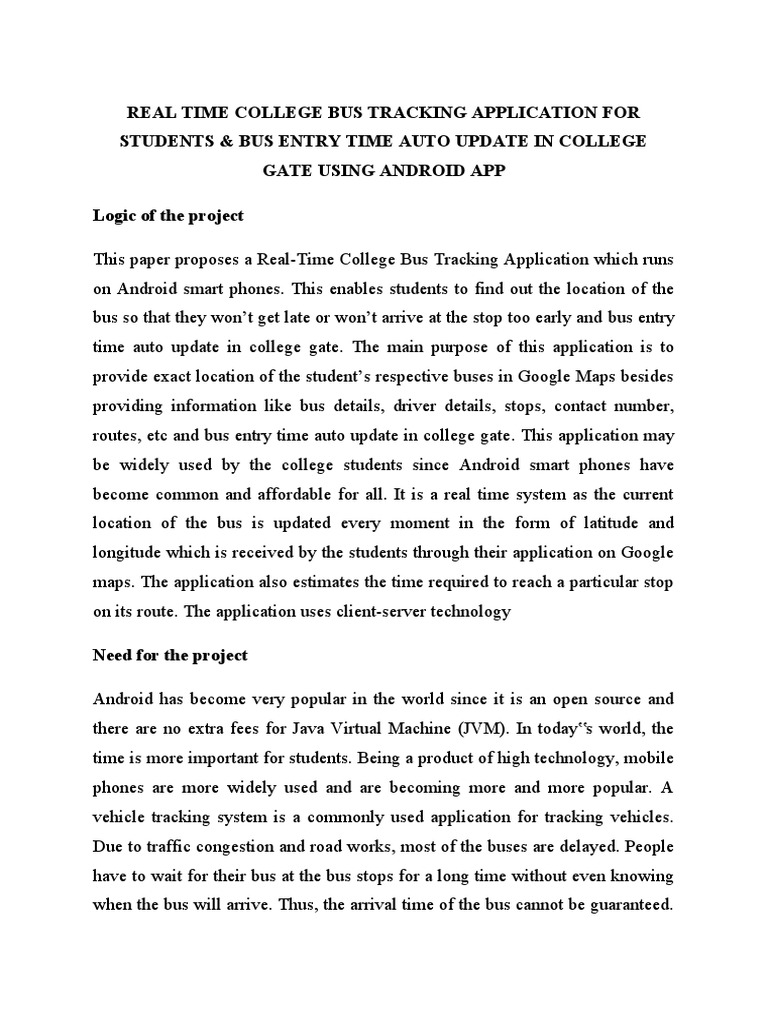 Proposal - REAL TIME COLLEGE BUS TRACKING APPLICATION | PDF | Bus | Android (Operating System)
