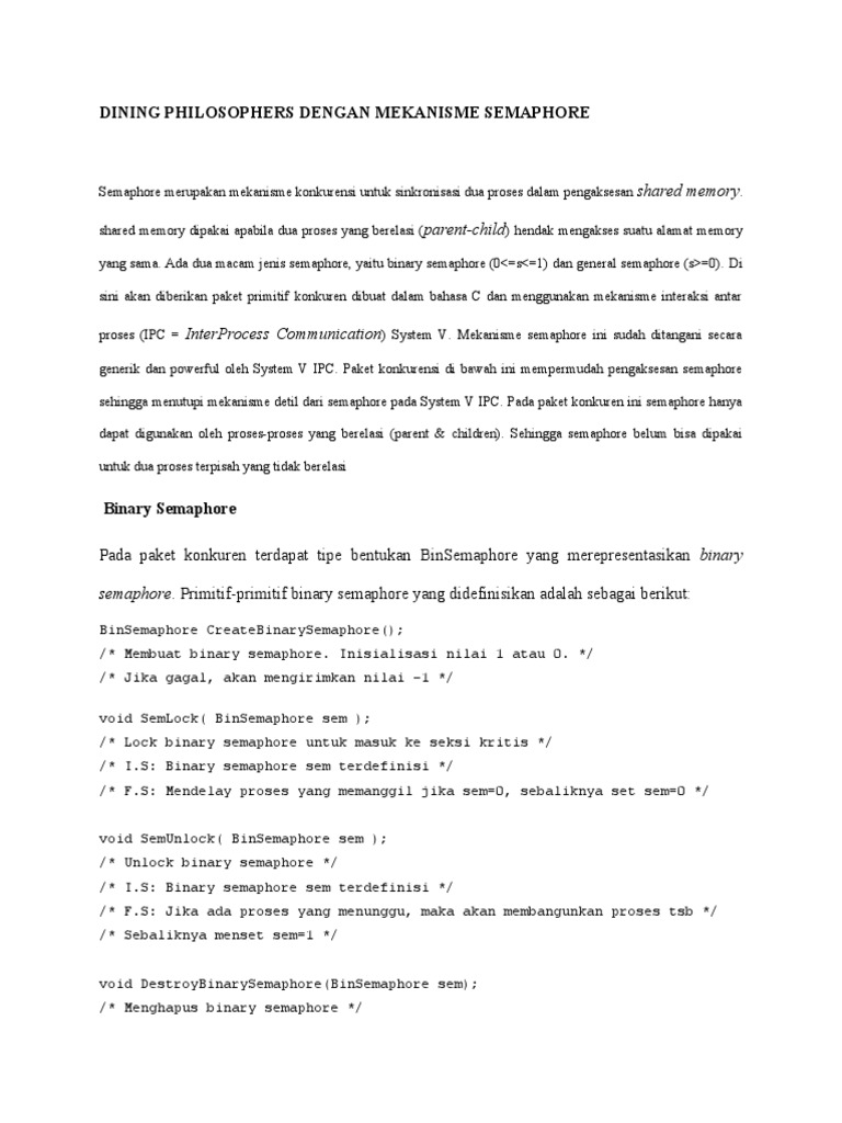 Dining Philosophers Dengan Mekanisme Semaphore | PDF
