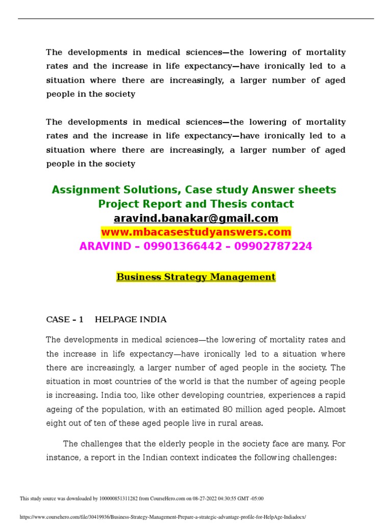 Assignment Solutions, Case Study Answer Sheets Project Report and Thesis Contact | PDF ...